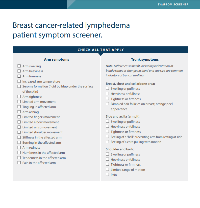 Breast cancer-related lymphedema patient symptom screener hill
